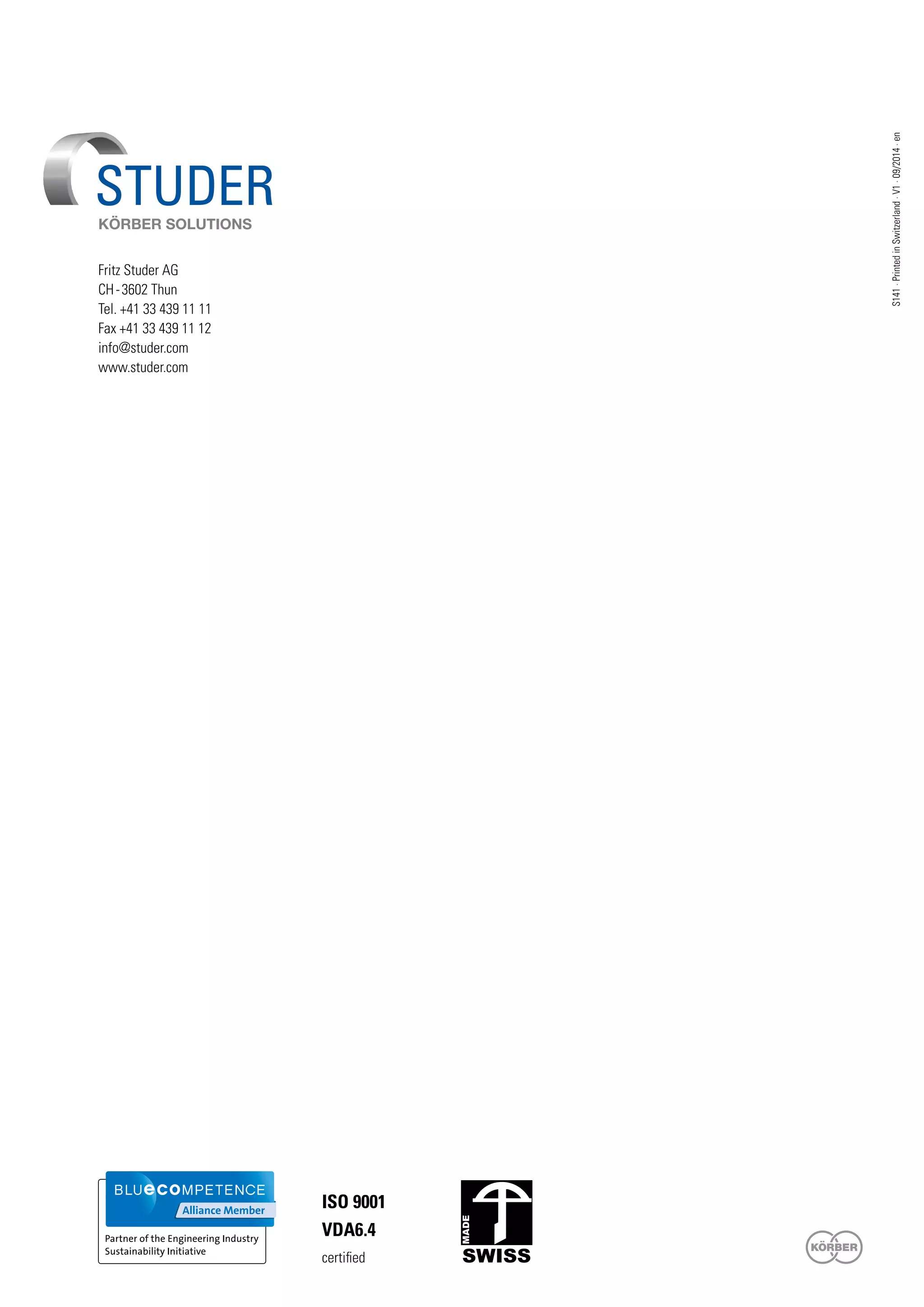 Studer Model S141 CNC Internal Grinder | PDF | Radio Control | Hobbies ...