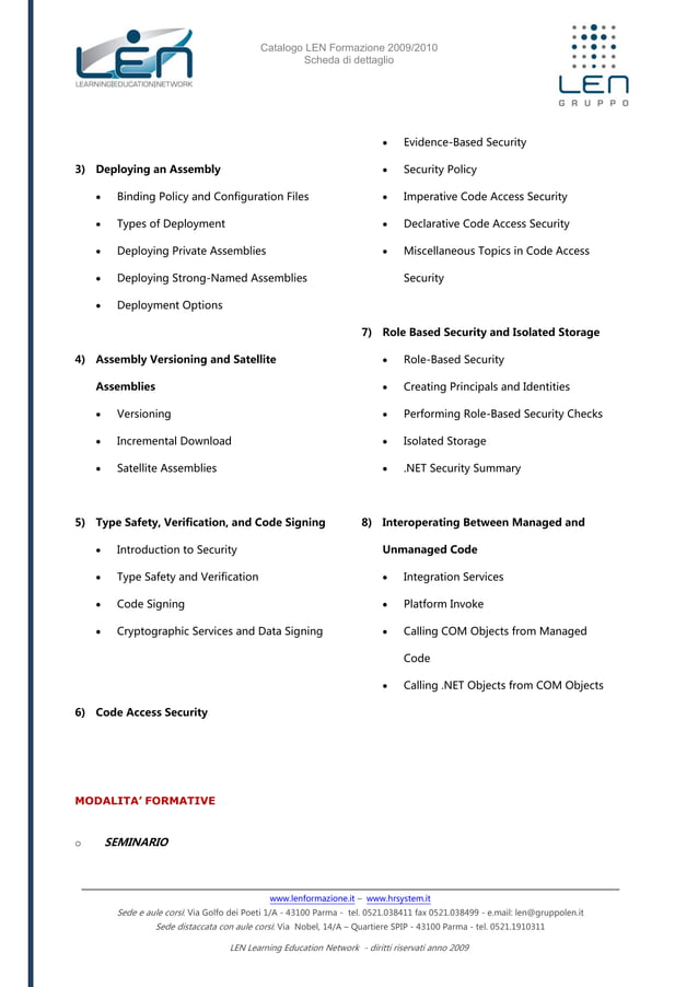 MS VISUAL STUDIO 2003 - Developing and deploying secure .net framework - Scheda corso LEN | PDF