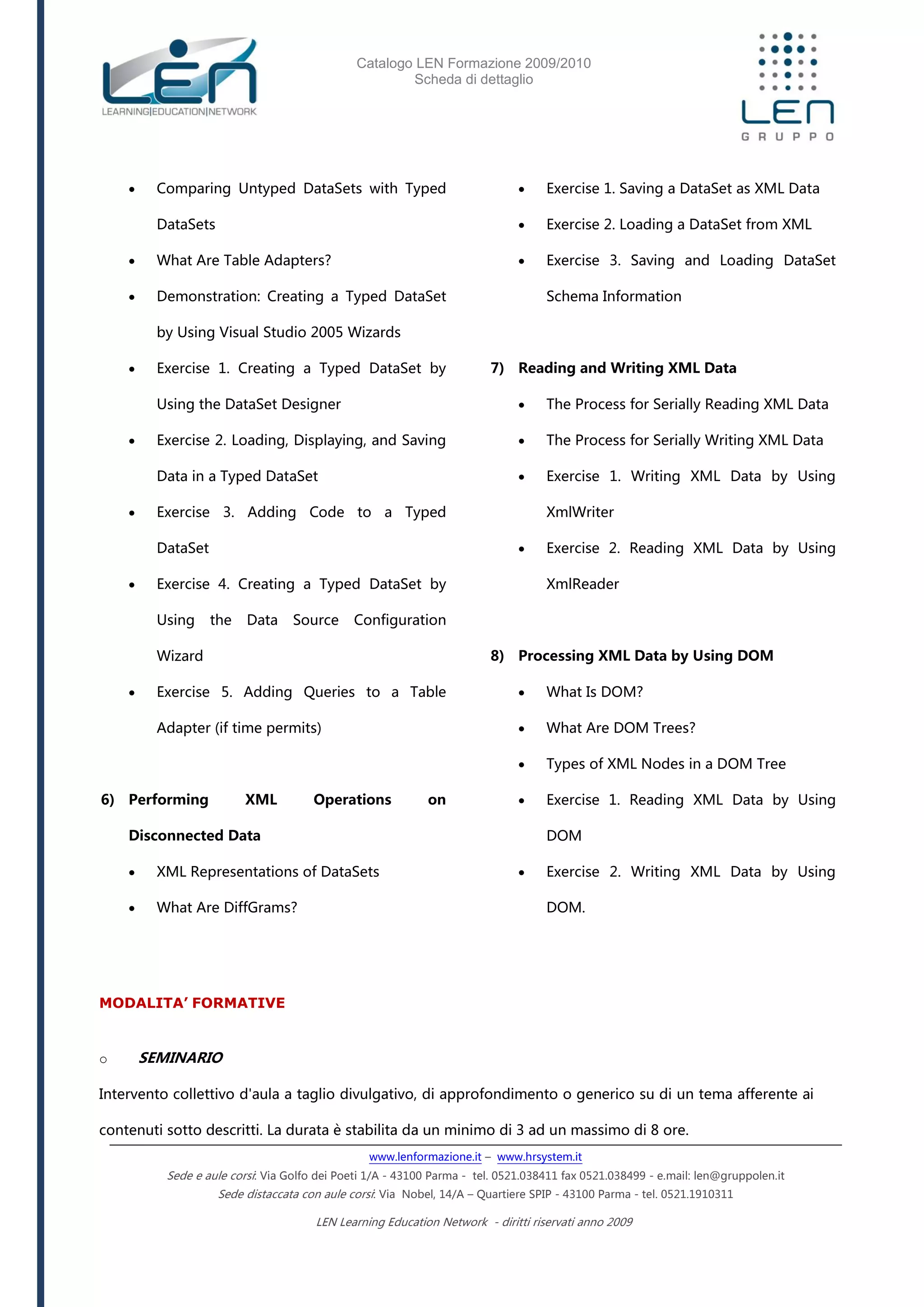 MS VISUAL STUDIO 2005 – Core data access development - Scheda corso LEN | PDF