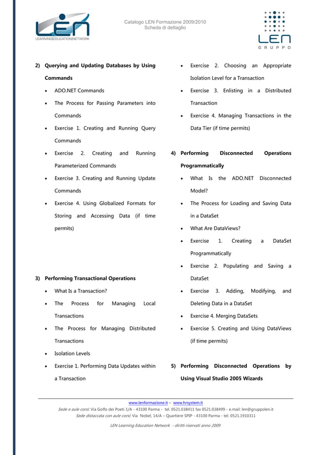 MS VISUAL STUDIO 2005 – Core data access development - Scheda corso LEN | PDF