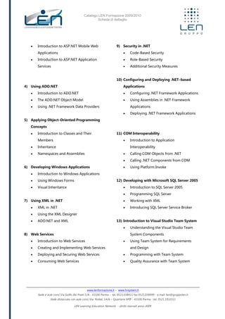 MS VISUAL STUDIO 2005 - Introduction to microsoft .net development - Scheda corso LEN | PDF ...