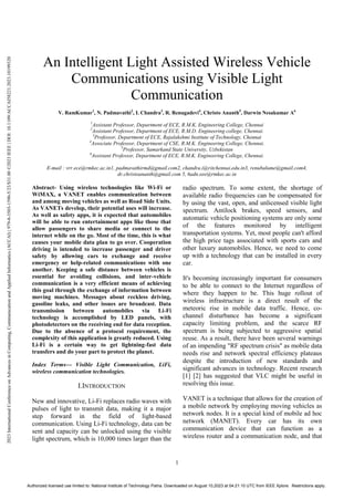 An Intelligent Light Assisted Wireless Vehicle Communications using Visible Light Communication ...