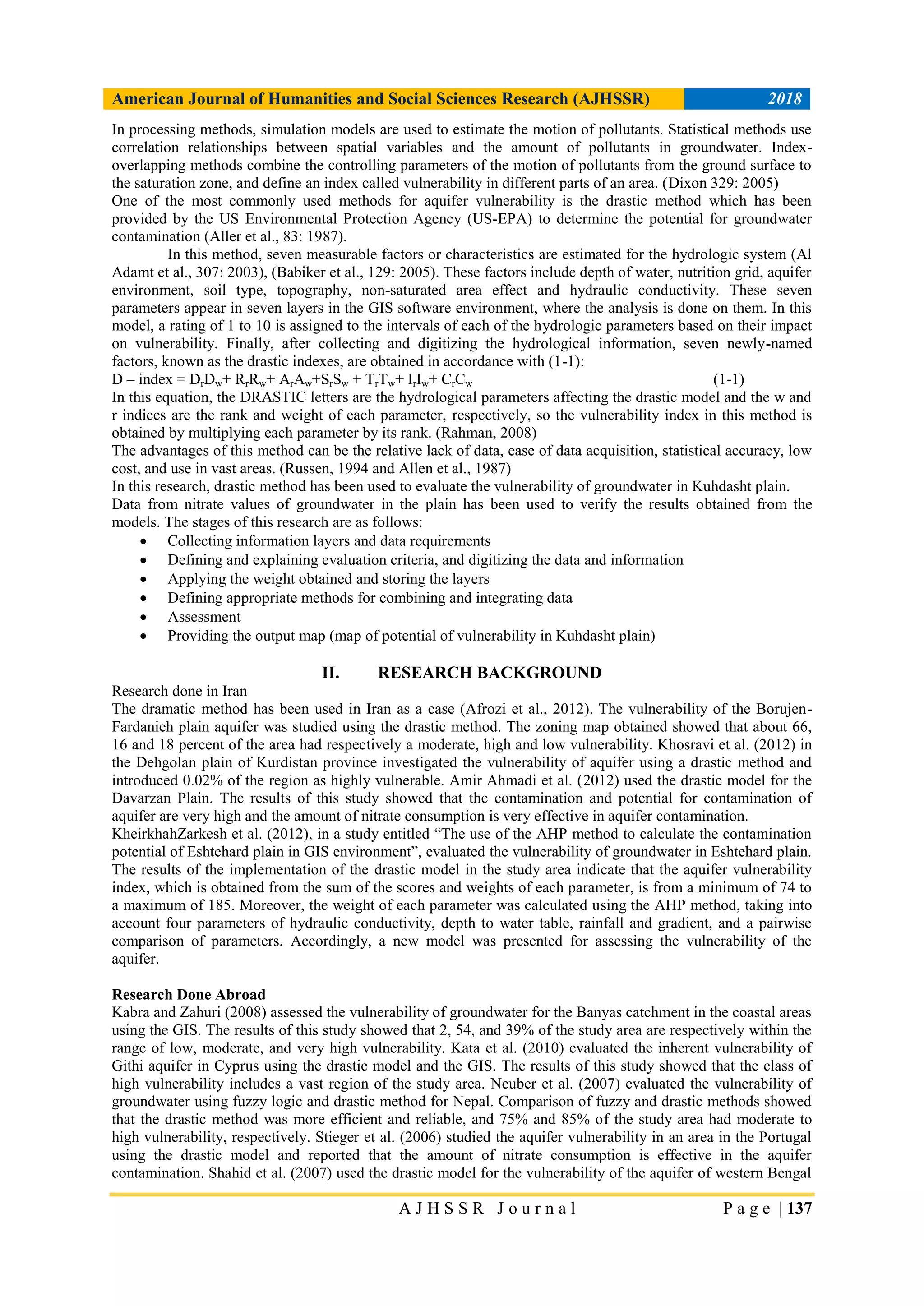 Monitoring Kuhdasht Plain Aquifer Using the Drastic Model (Water ...