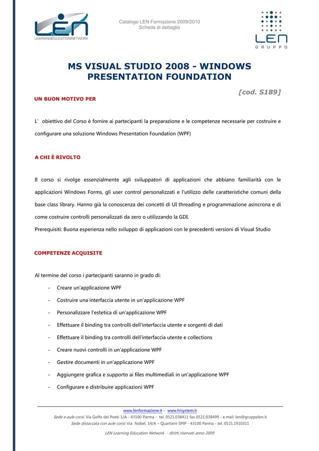 MS VISUAL STUDIO 2008 - Windows presentation foundation - Scheda corso LEN | PDF