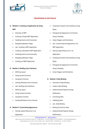 MS VISUAL STUDIO 2008 - Windows presentation foundation - Scheda corso LEN | PDF