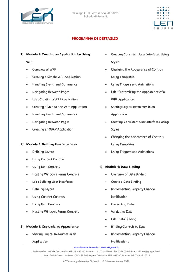 MS VISUAL STUDIO 2008 - Windows presentation foundation - Scheda corso LEN | PDF
