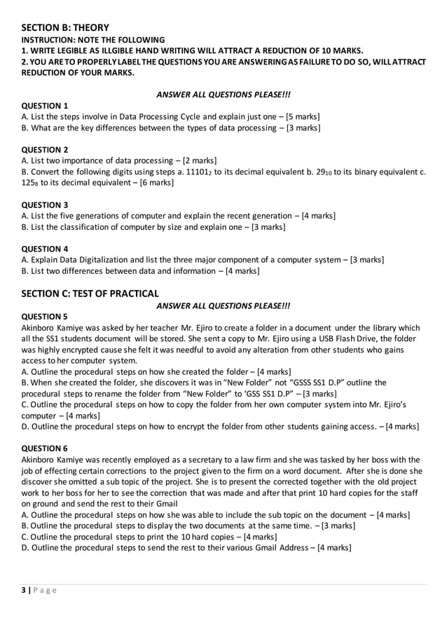 SS1 DATA PROCESSING EXAMINATION (FIRST TERM) | DOCX