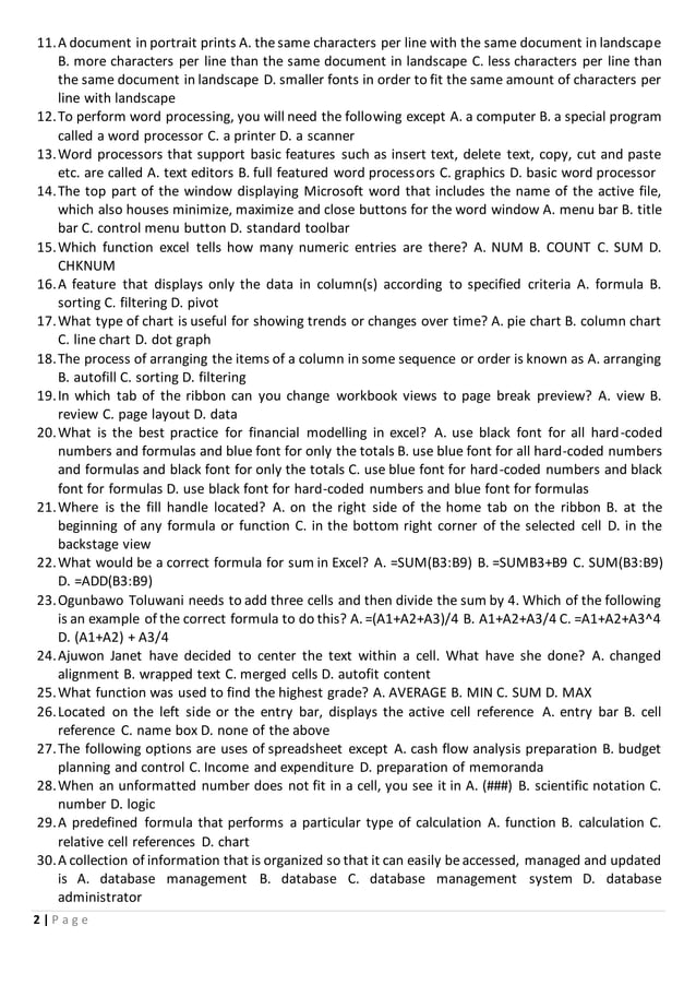 SS1 Data Processing Examination with Test of Practical (Third Term ...