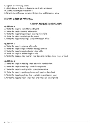 SS1 Data Processing Examination with Test of Practical (Third Term) | DOCX
