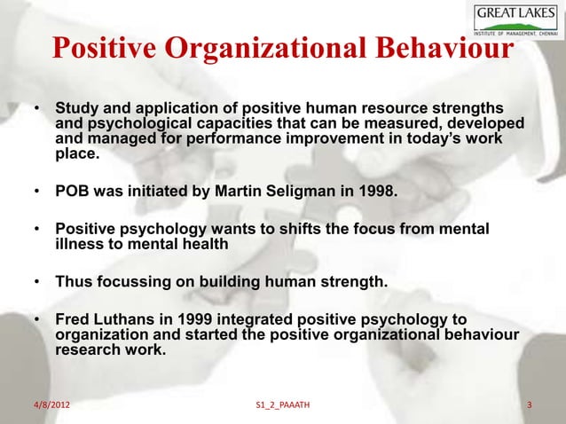 POSITIVE ORGANIZATIONAL BEHAVIOUR | PPTX | Mental Health | Diseases and ...