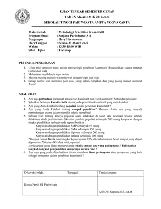 S1 soal uts met. kuantitatif versi 2020 | PDF