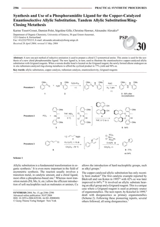 Synthesis and Use of a Phosphoramidite Ligand | PDF