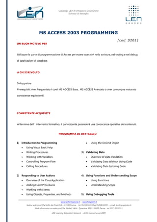 MS Access 2003 - Programming - Scheda corso LEN | PDF
