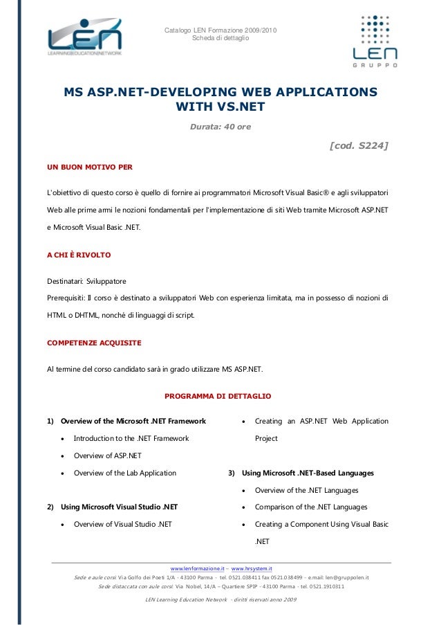 MS ASP.NET - Developing web applications with vs.net - Scheda corso L… MS ASP.NET - Developing web applications with vs.net - Scheda corso L…
