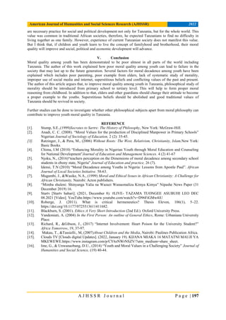 PHILOSOPHICAL ASSESMENT OF YOUTH MORAL QUALITY IN TANZANIA IN SIXTY ...
