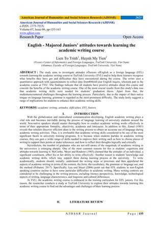 English - Majored Juniors’ attitudes towards learning the academic ...