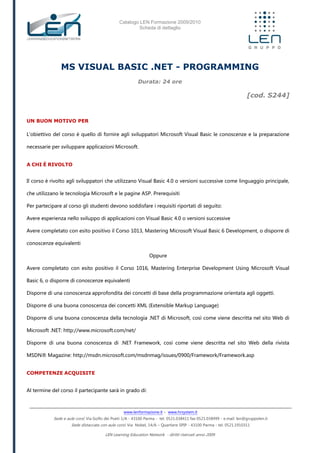 MS VISUAL BASIC .NET - Programming - Scheda corso LEN | PDF | Programming Languages | Computing