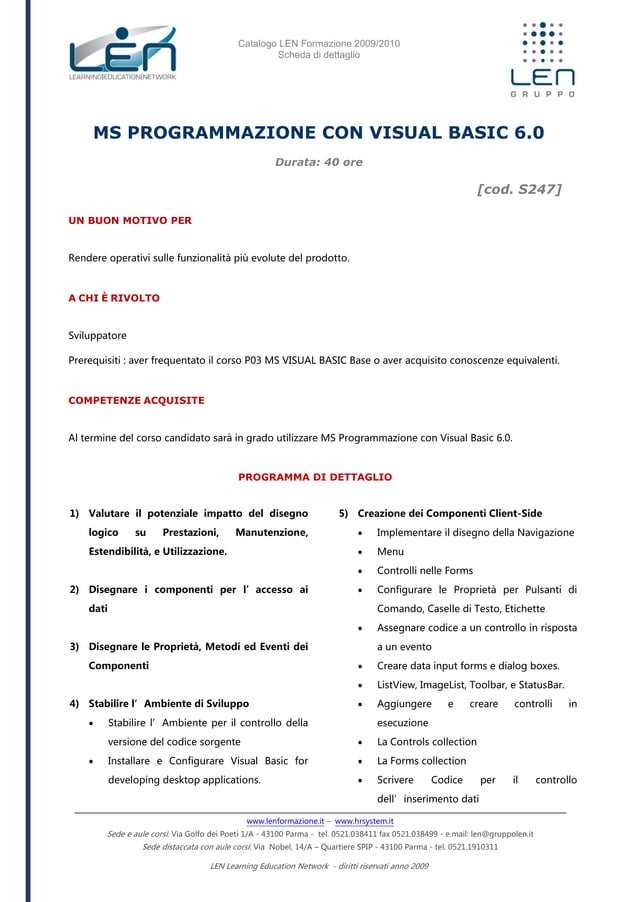 MS PROGRAMMAZIONE CON VISUAL BASIC 6.0 - Scheda corso LEN | PDF | Computer Software and ...