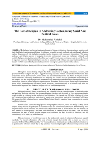 The Role of Religion In Addressing Contemporary Social And Political ...