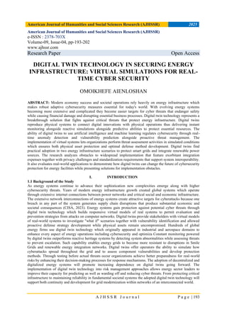 DIGITAL TWIN TECHNOLOGY IN SECURING ENERGY INFRASTRUCTURE: VIRTUAL SIMULATIONS FOR REALTIME ...