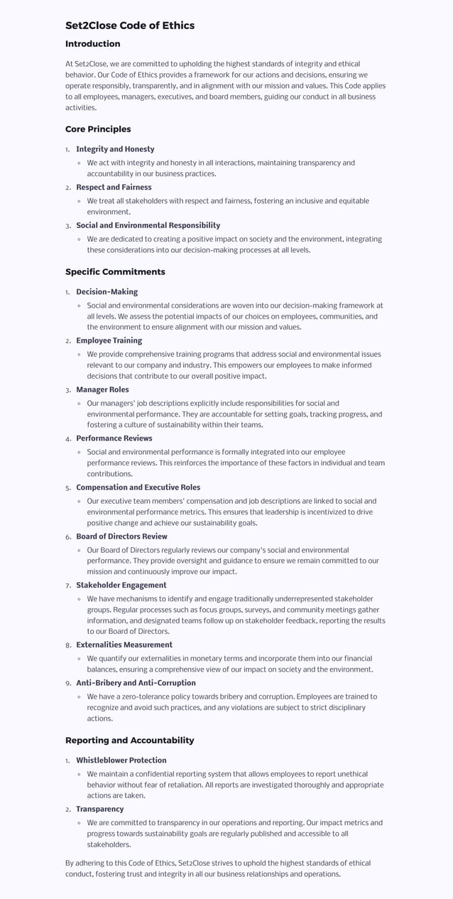 Set 2 Close Code Of Ethics - Employee Handbook | PPT