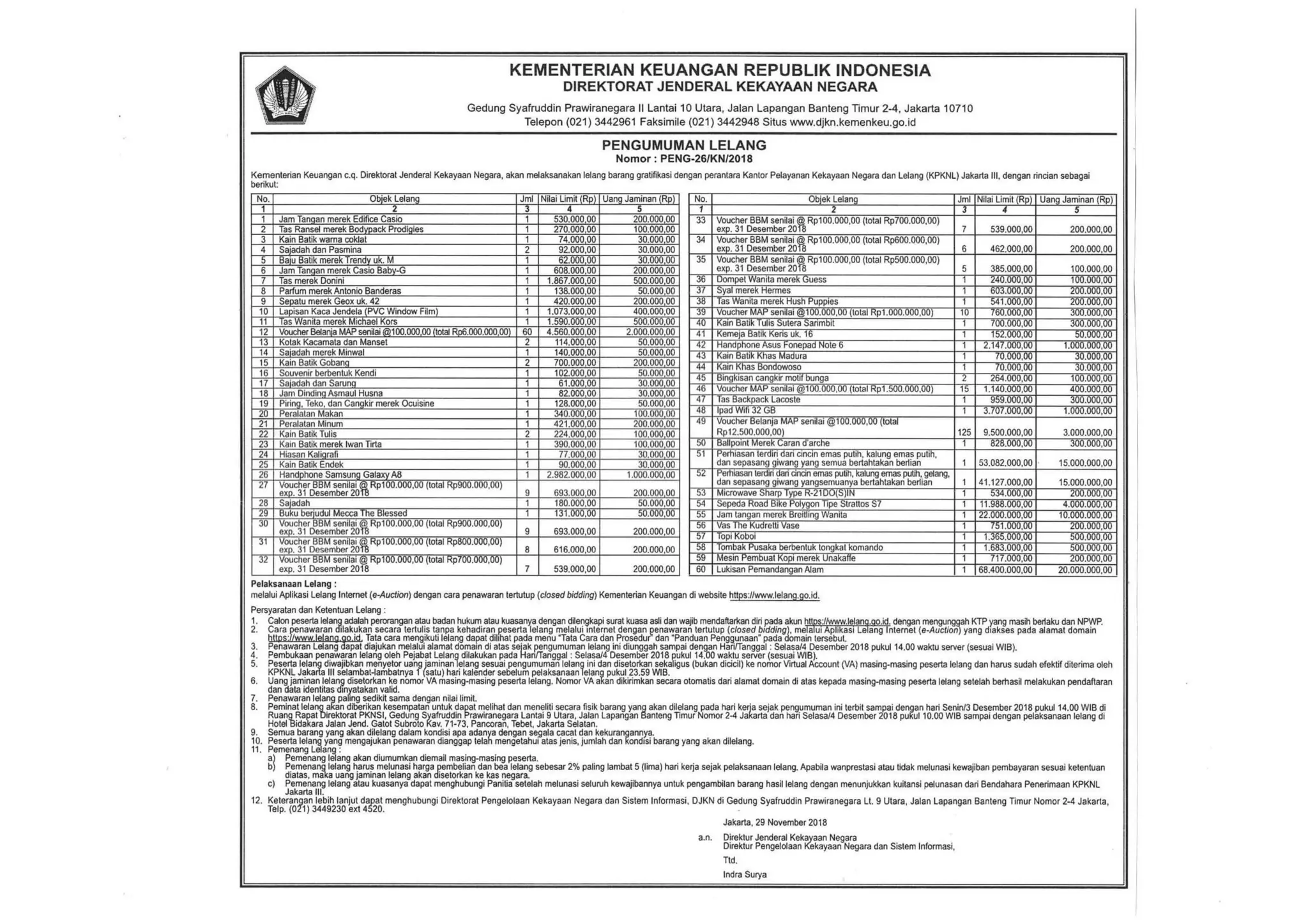 Lelang Barang Gratifikasi | PDF