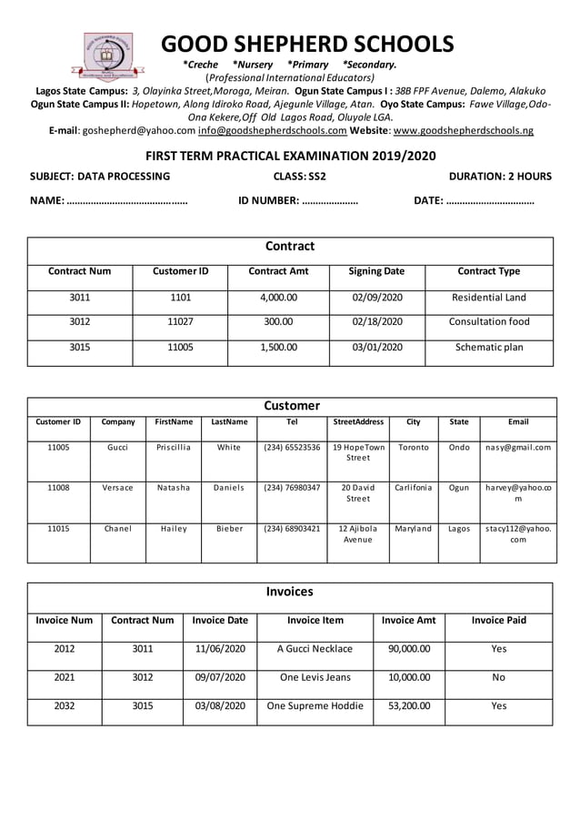 SS2 DATA PROCESSING PRACTICAL EXAMINATION (FIRST TERM) | DOCX | Databases | Computer Software ...