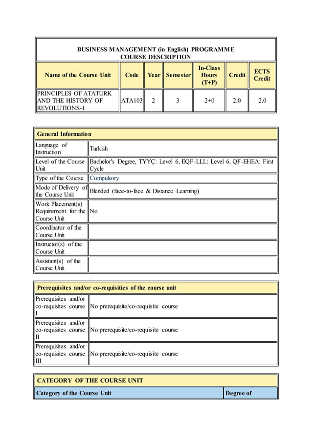 S3 2170-ata103-principles of ataturk and the history of revolutions-i | PDF