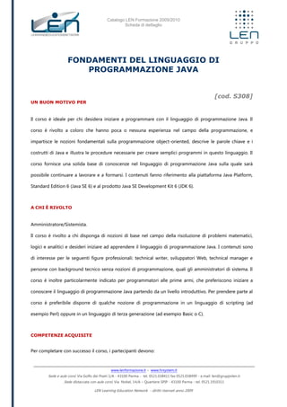 Fondamenti del linguaggio di programmazione java - Scheda corso LEN | PDF