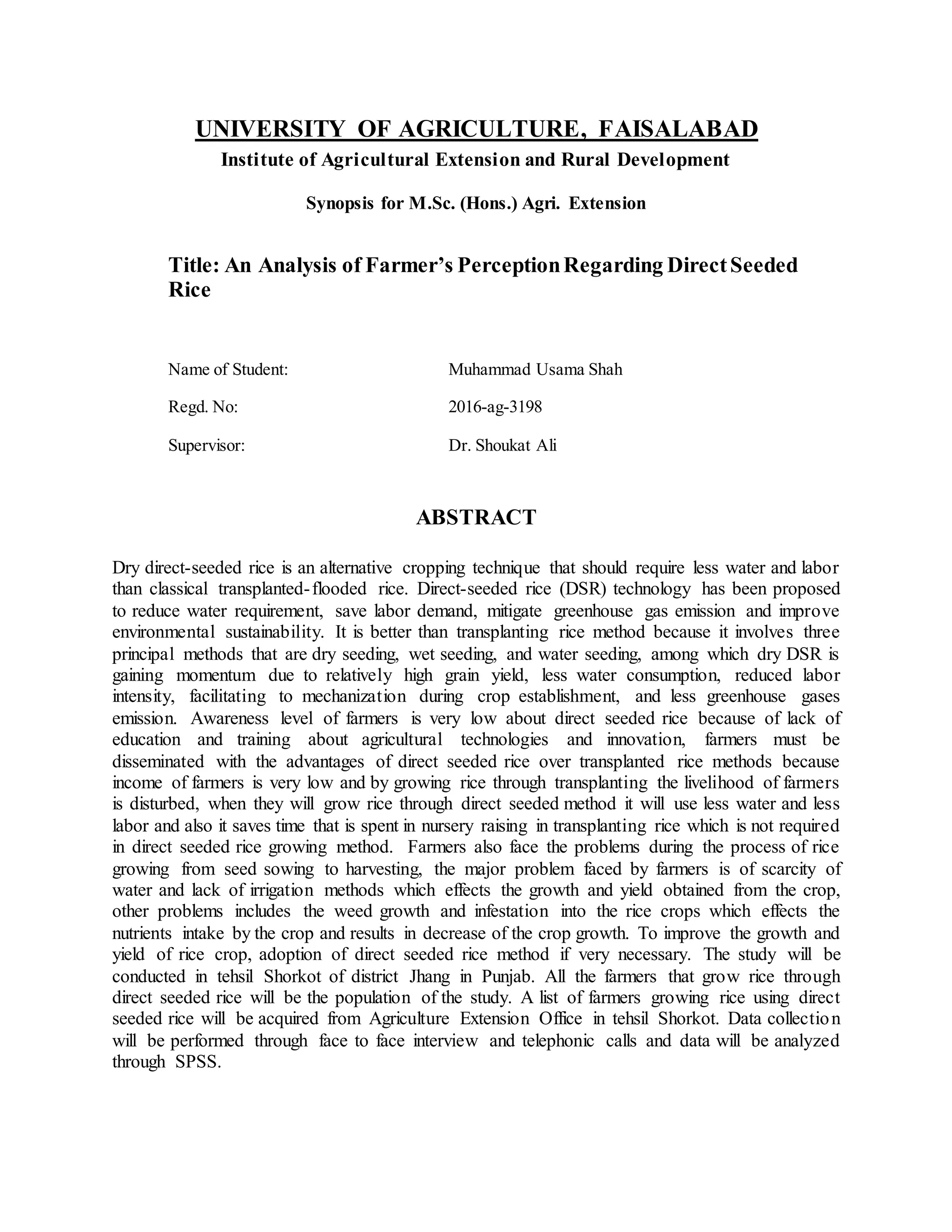 Full synopsis on rice in agriculture | DOCX