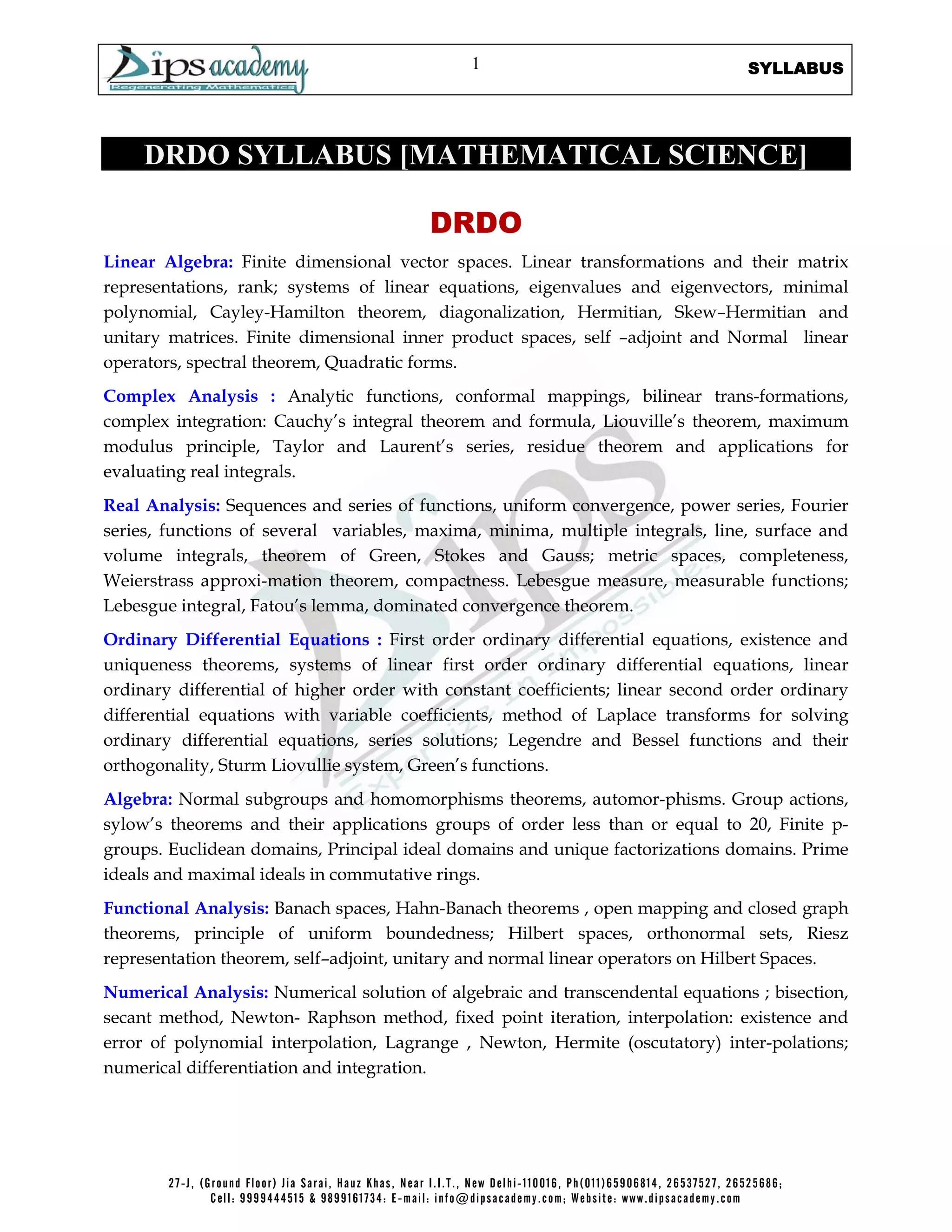 DOWNLOADS DRDO Syllabus - Dips Academy: Regenerating Mathematics | PDF