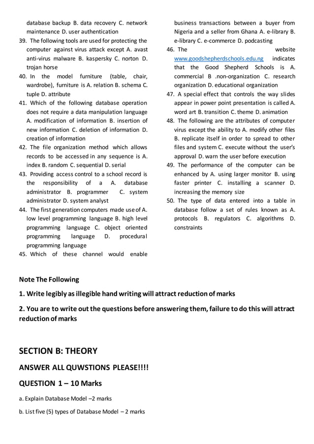 S3 Data Processing Pre-Waec Examination (First Half) | PDF