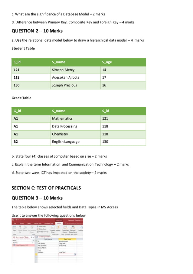 S3 Data Processing Pre-Waec Examination (First Half) | PDF