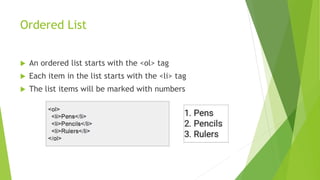 S3 HTML Lists and Tables | PPTX