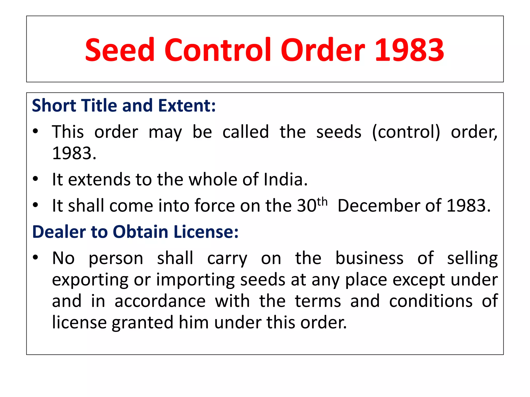 Seed Act and main features of seed act | PPTX