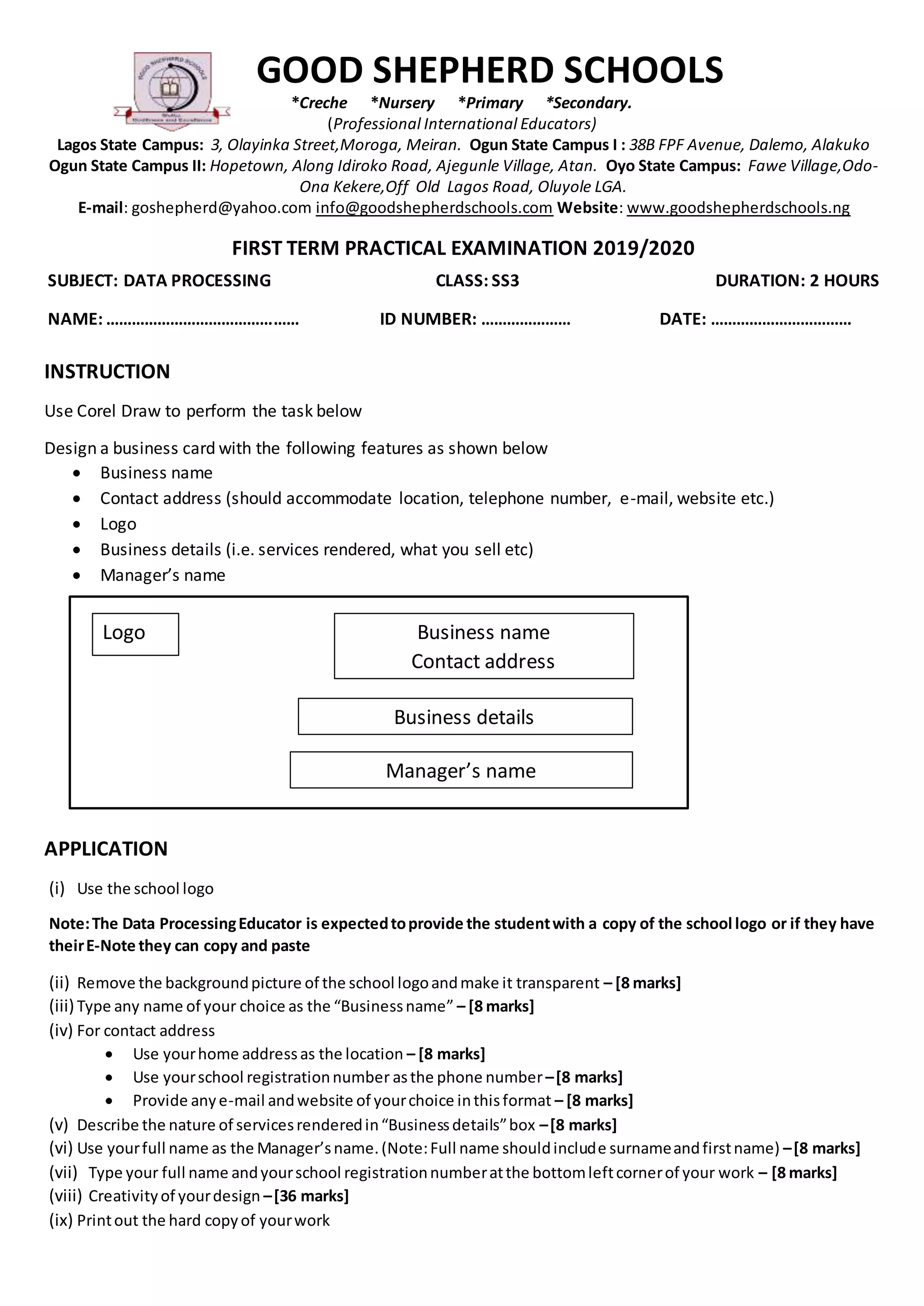 SS3 DATA PROCESSING PRACTICAL EXAMINATION (FIRST TERM) | DOCX