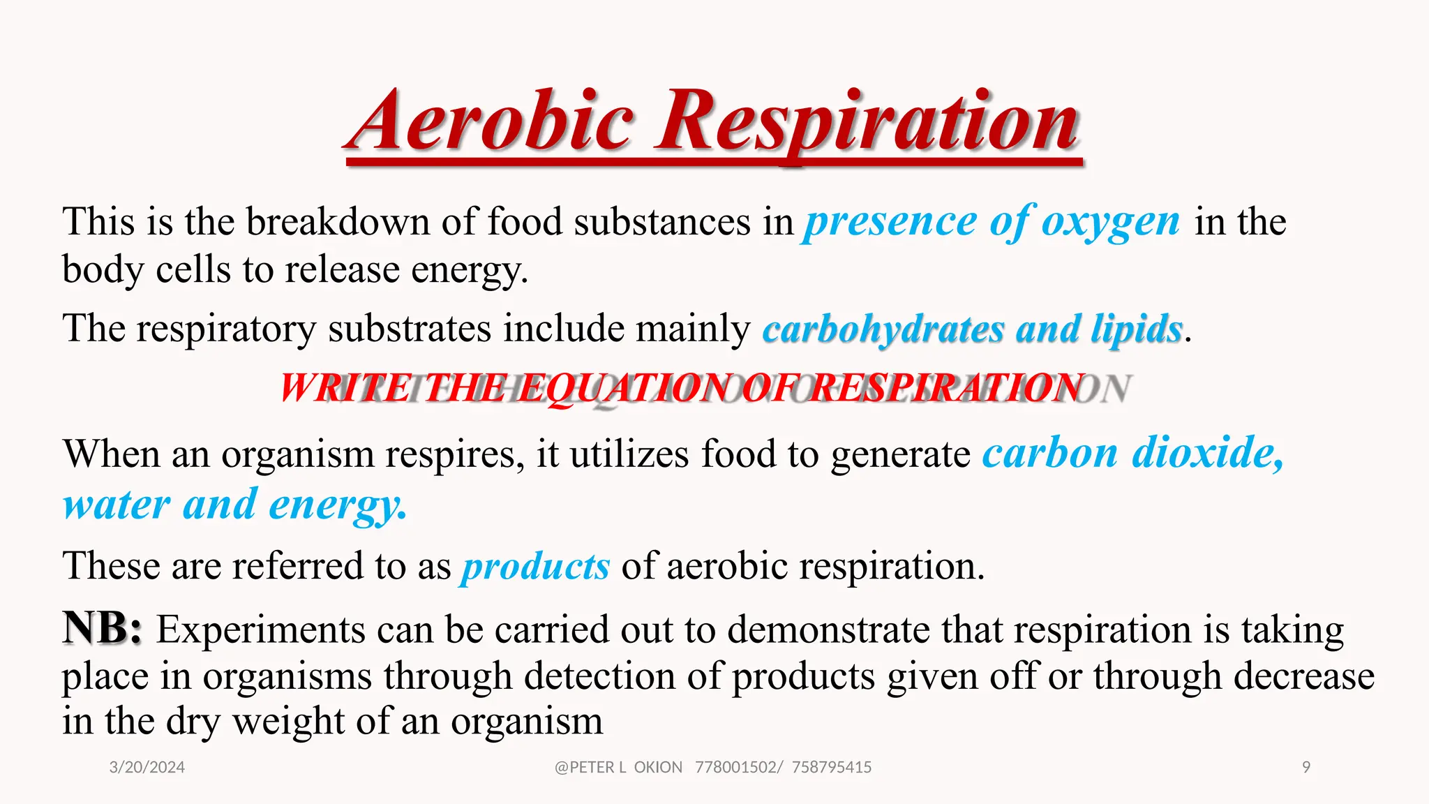 S3 RESPIRATION By TR. OKION. New lower secondary school curriculum | PPTX
