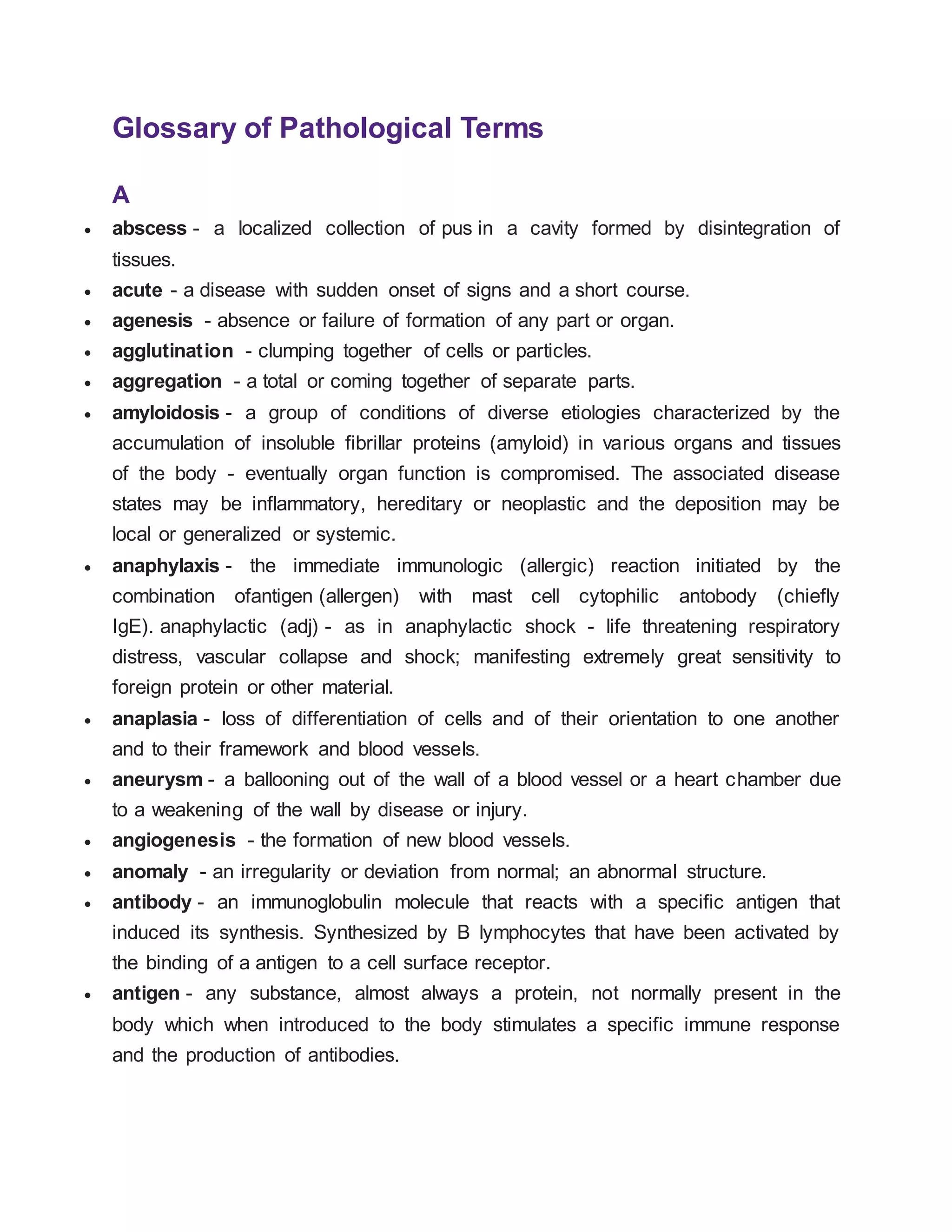 Terms Glossary of Pathological Terms | DOCX