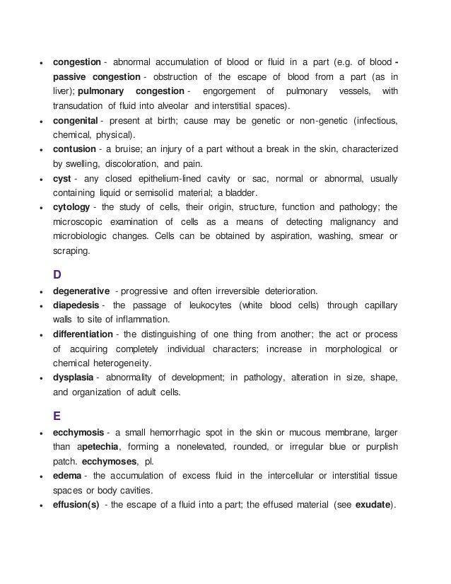 Terms Glossary of Pathological Terms