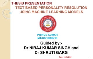 TEXT BASED PERSONALITY RESOLUTION USING MACHINE LEARNING MODELS | PPTX | Social Networking ...