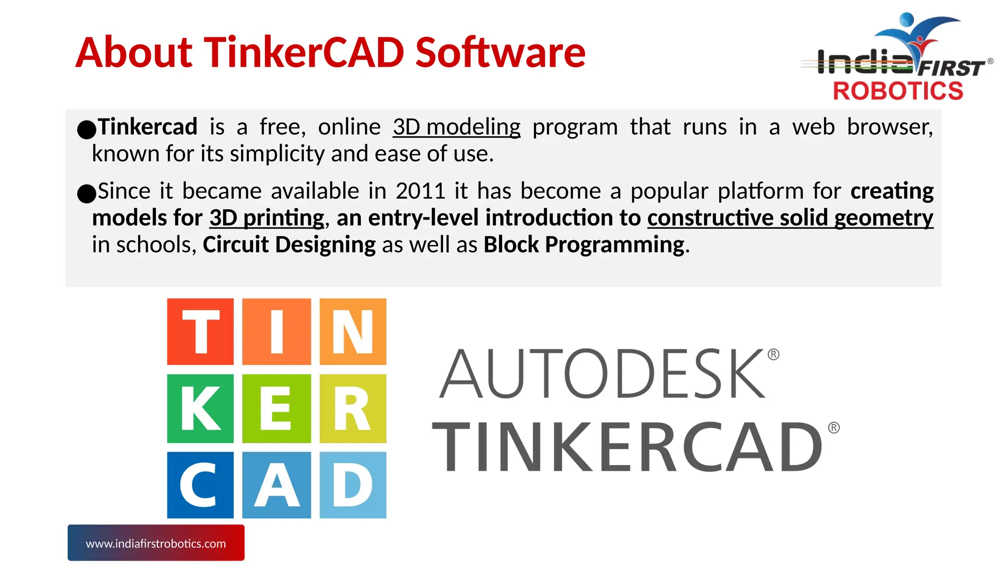 S4. Introduction to TinkerCAD which is use for Robotics design | PPTX