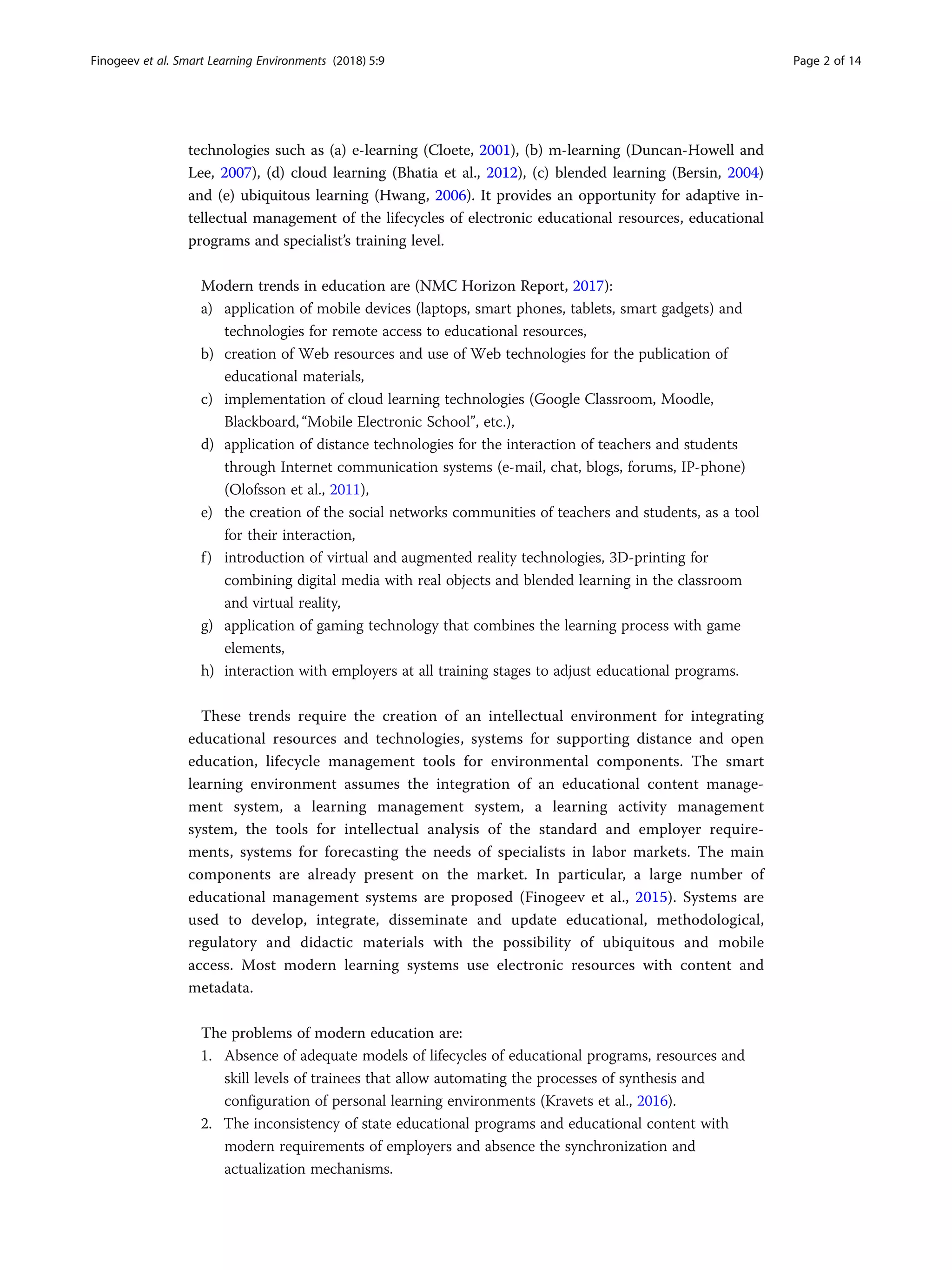 Life-cycle management of educational programs and resources in a smart learning environment ...