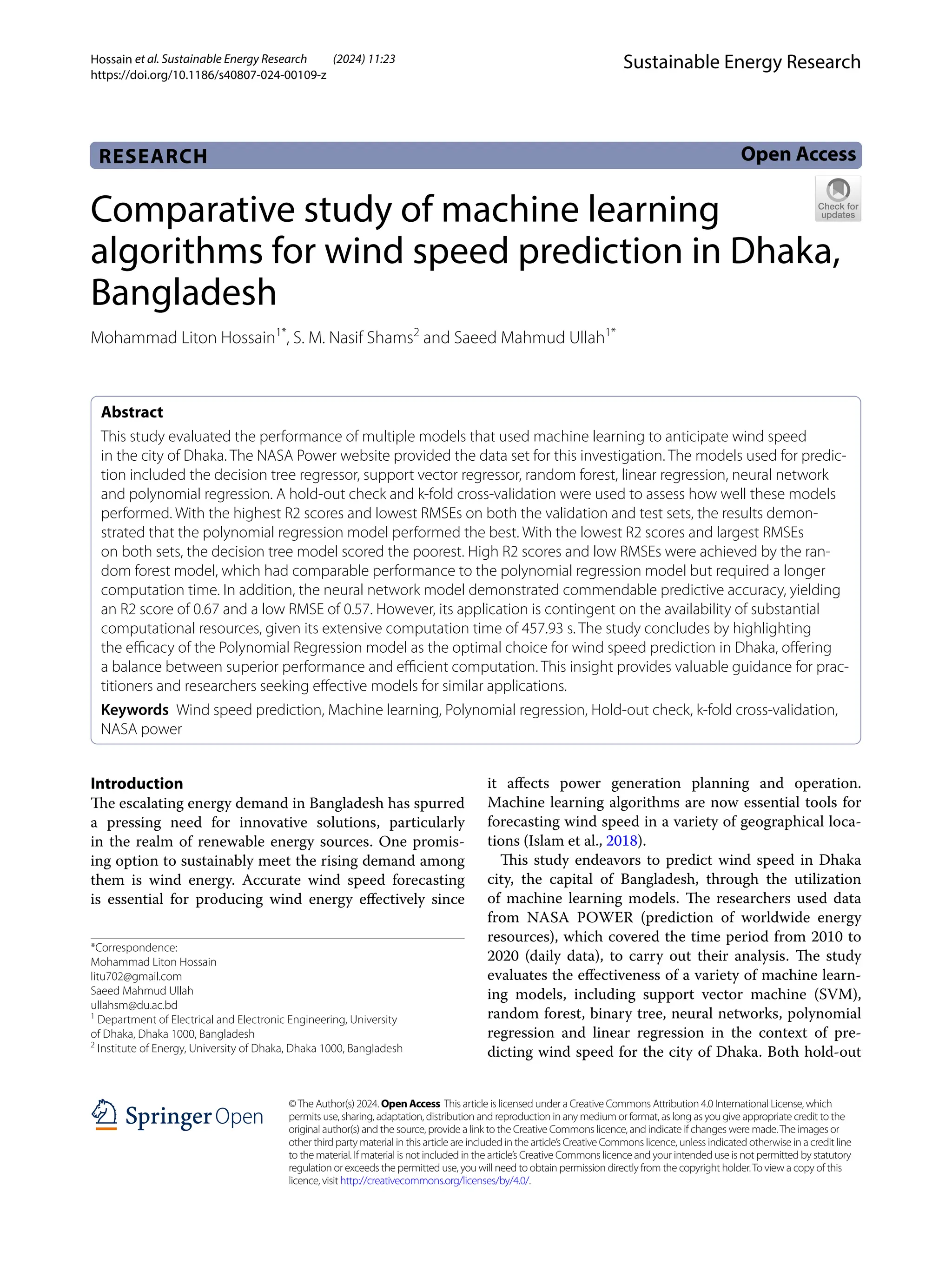 Comparative study of machine learning algorithms for wind speed ...