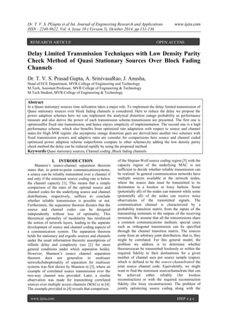 Delay Limited Transmission Techniques with Low Density Parity Check Method of Quasi Stationary ...