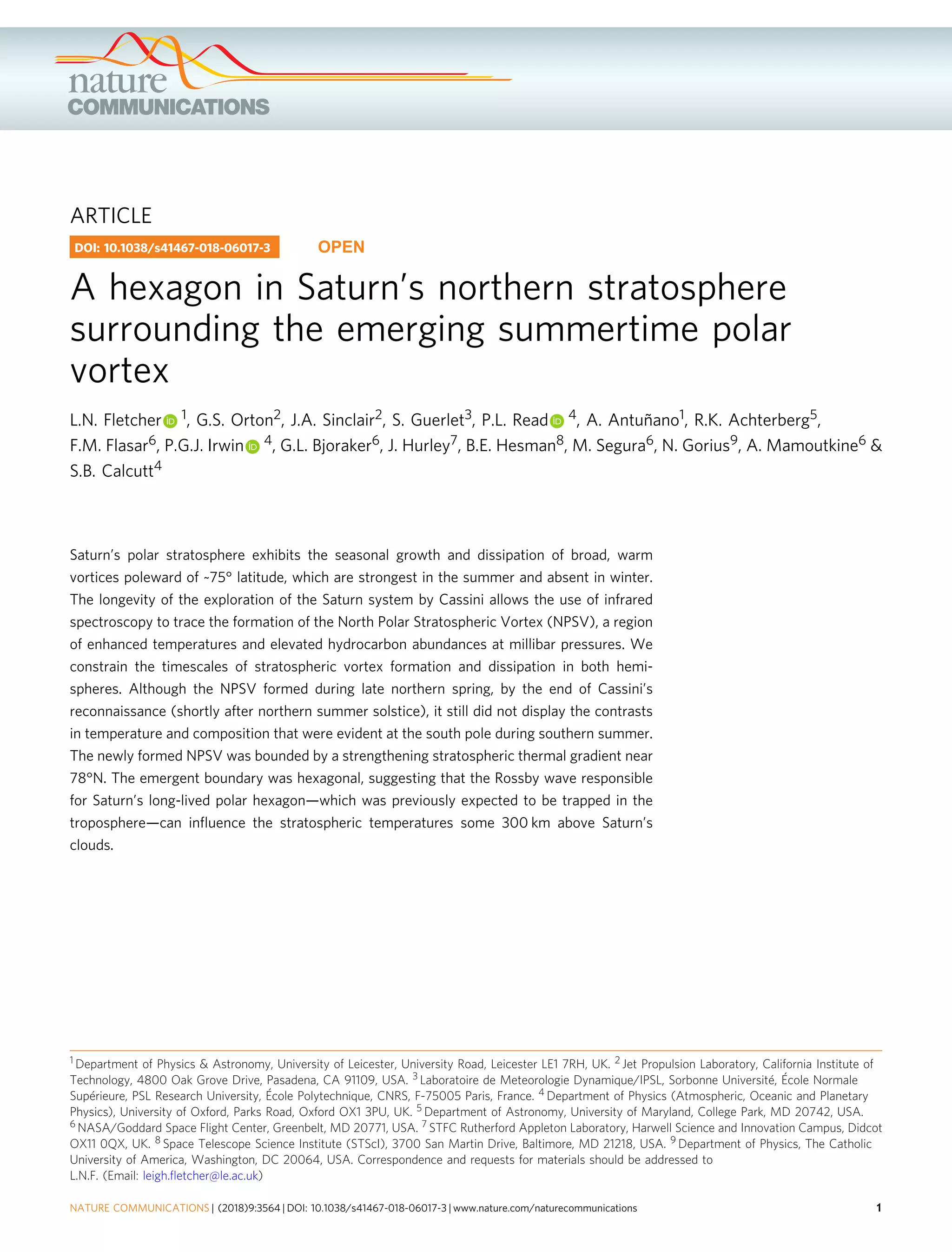 A hexagon in Saturn’s northern stratosphere surrounding the emerging ...