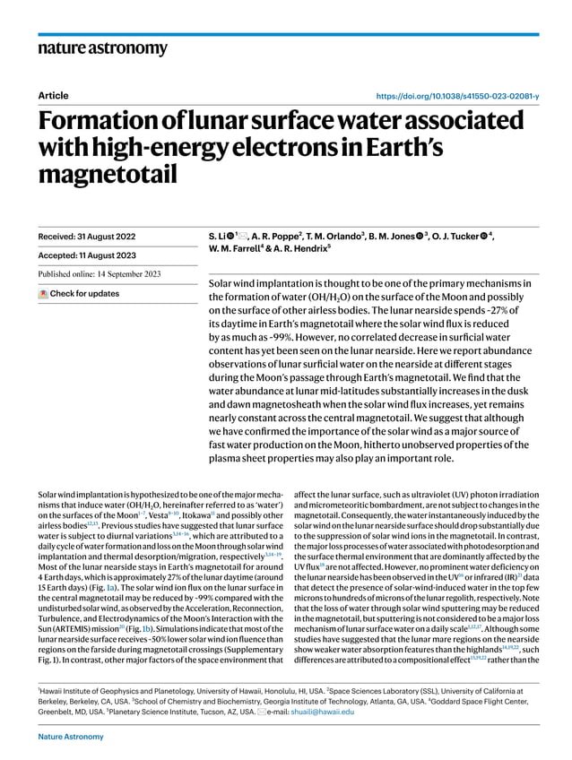 Formation of lunar surface water associated with high-energy electrons ...