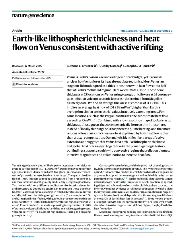 Earth-like lithospheric thickness and heat flow on Venus consistent ...