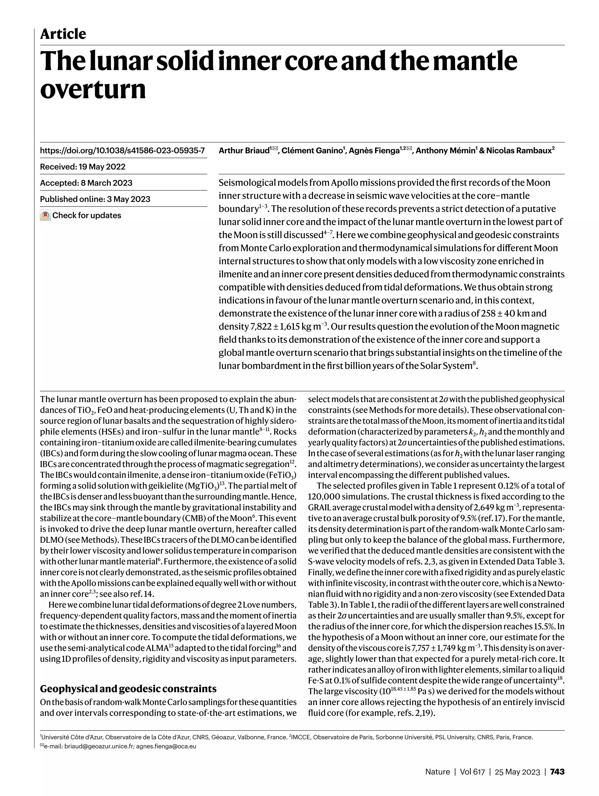 The lunar solid inner core and the mantle overturn | PDF