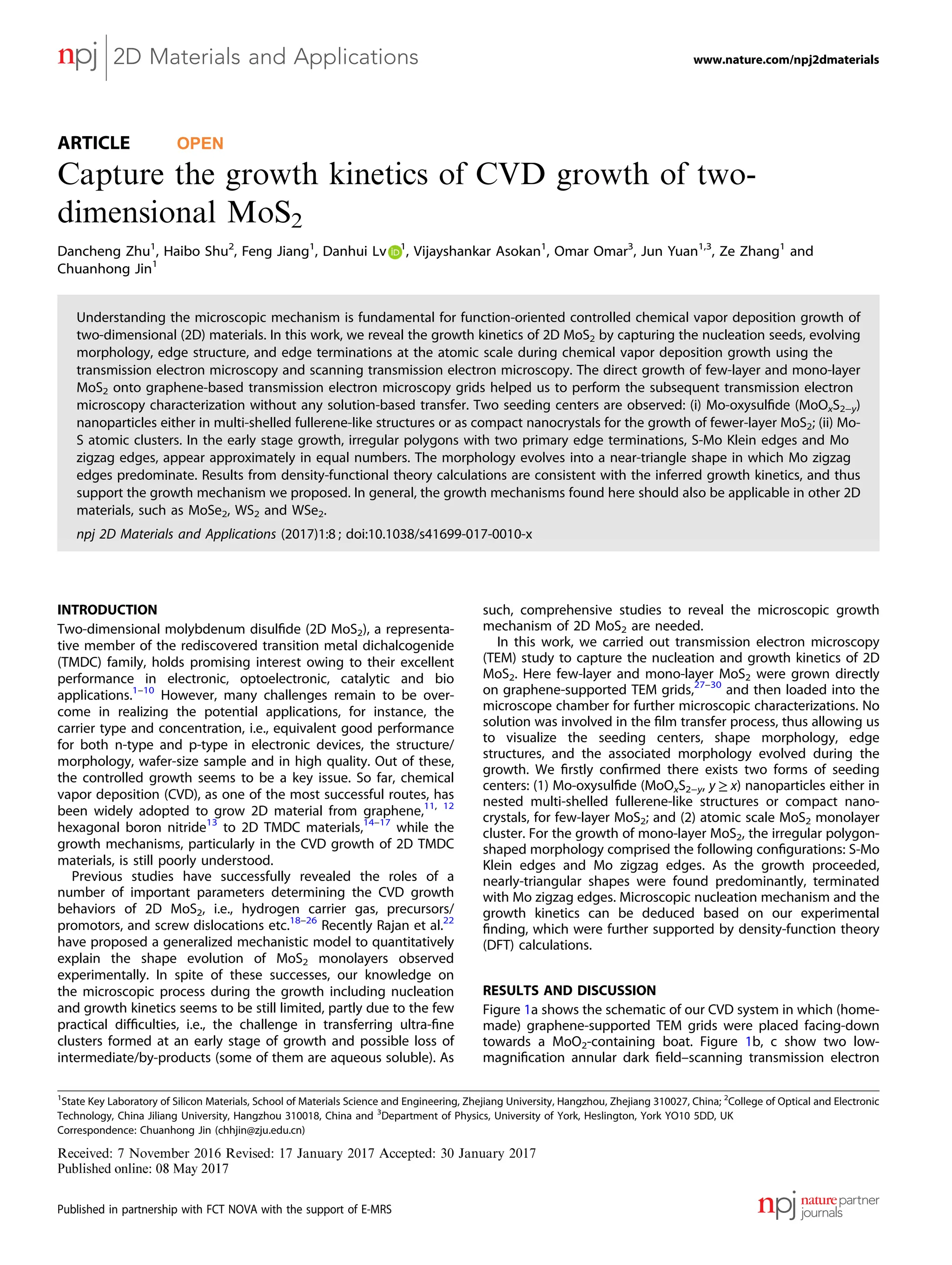 Mos2 monolayer growth mechanisms chemial vapor deposition | PDF