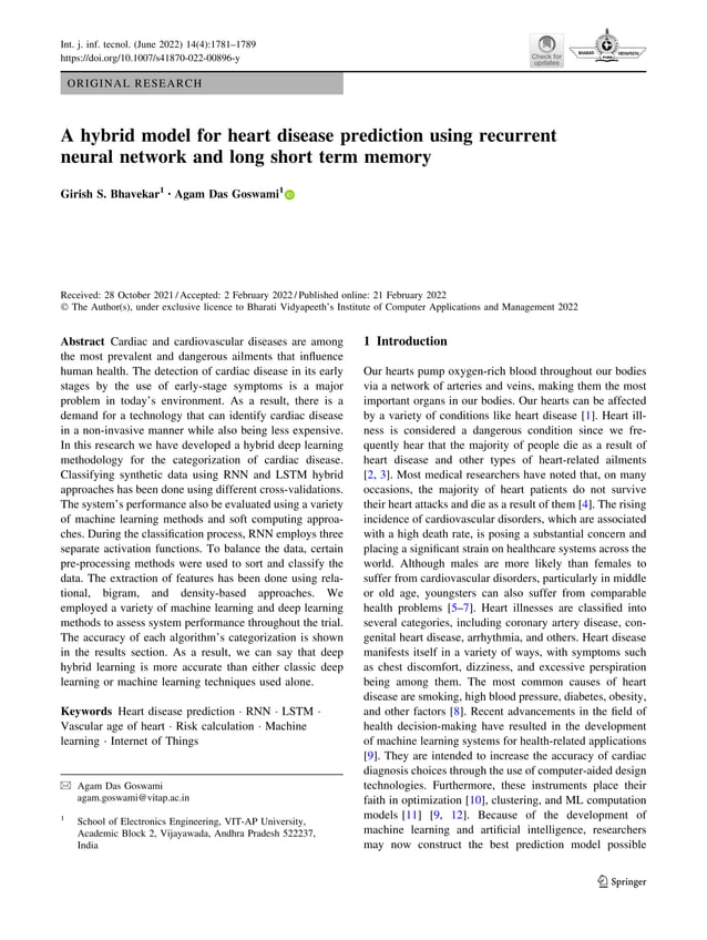 A hybrid model for heart disease prediction using recurrent neural network and long short term ...